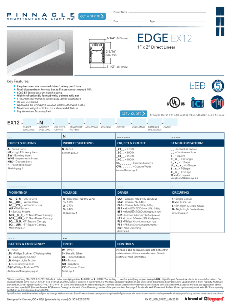 Fillable Online EDGE EX12 - Alcon Lighting Fax Email Print - pdfFiller