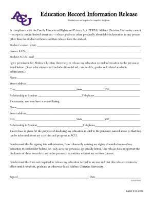 Fillable Online Fillable Online acu Education Record Information ...