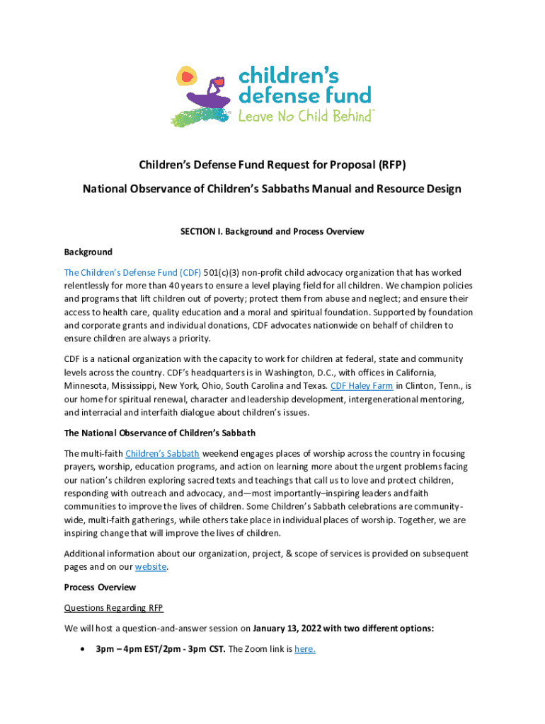 Fillable Online Children's Defense Fund Request for Proposal (RFP ...