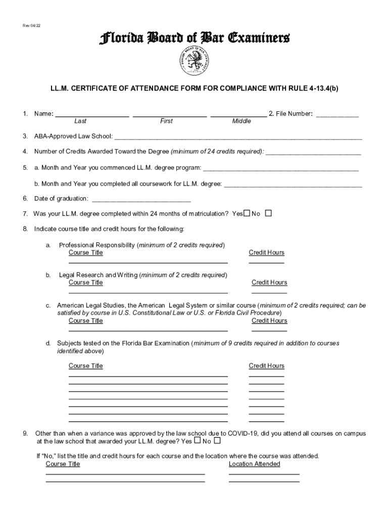 Fillable Online LL.M. Certificate of Attendance Form Fax Email Print - pdfFiller