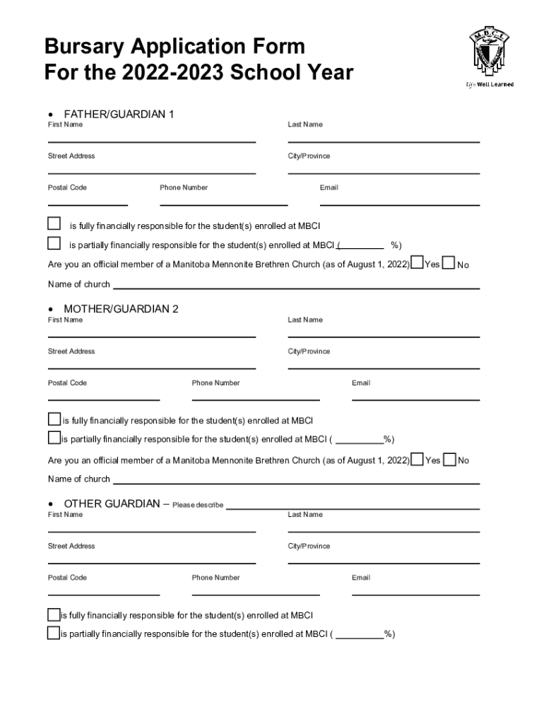 Fillable Online Bursary Application Form For the 2022-2023 School Year Fax Email Print - pdfFiller