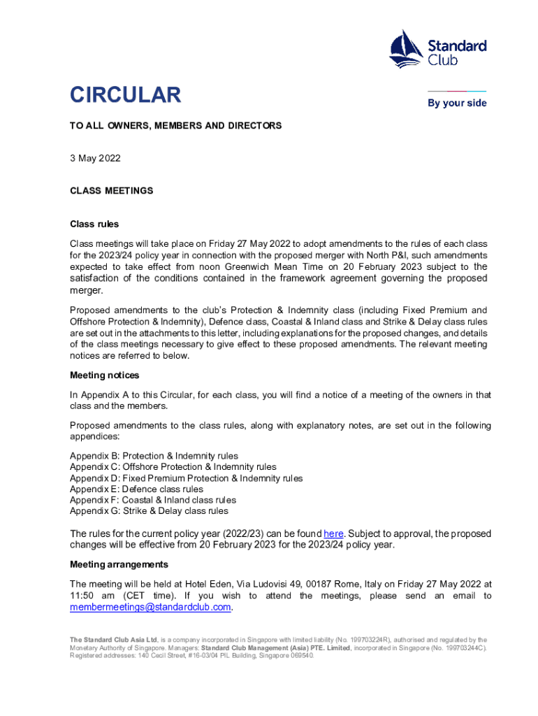 Fillable Online CIRCULAR - Standard Club Fax Email Print - pdfFiller