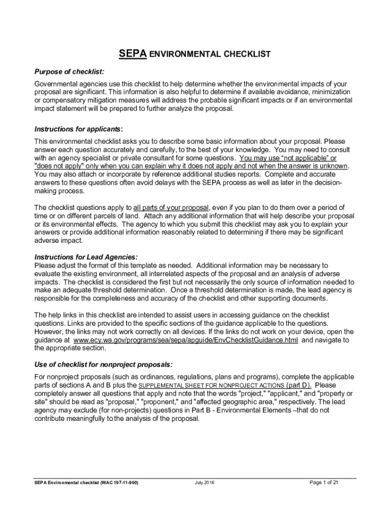 Fillable Online SEPA ENVIRONMENTAL CHECKLIST - Snoqualmie Valley School ...