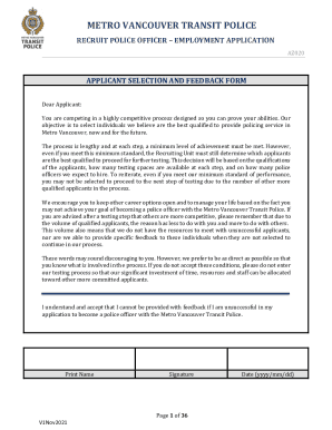 Fillable Online RECRUIT POLICE OFFICER EMPLOYMENT APPLICATION Fax Email ...