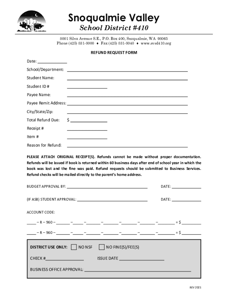 Fillable Online Snoqualmie Valley School District 410 - Frontline ...