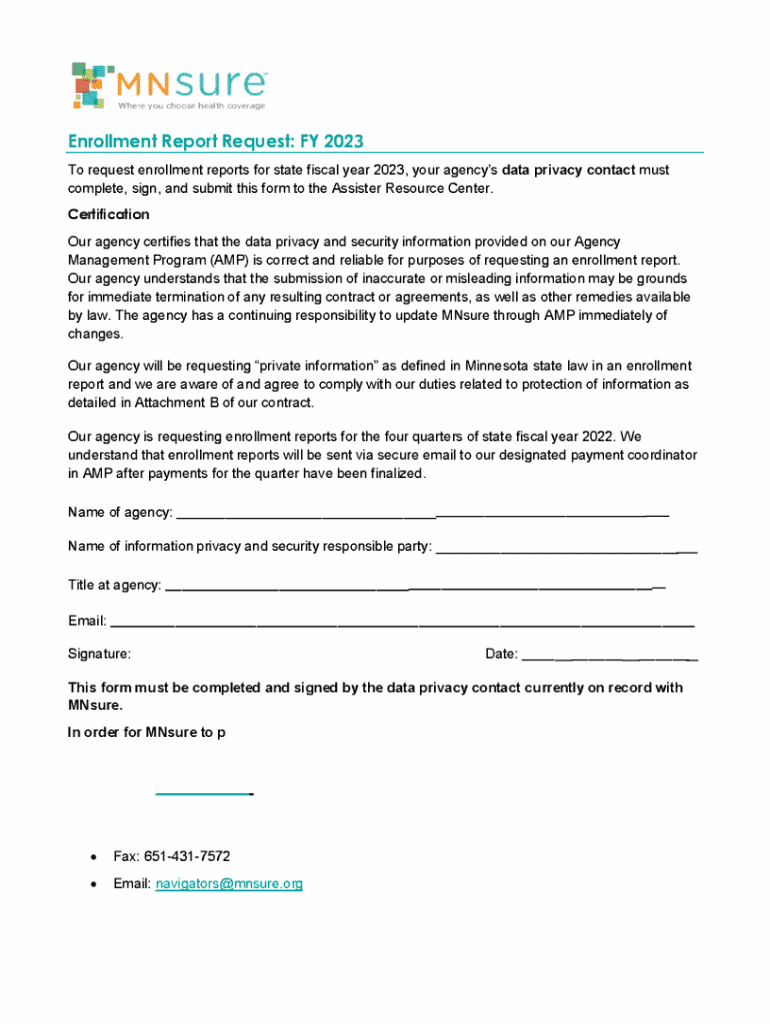 Fillable Online Enrollment Report Request Fax Email Print - pdfFiller