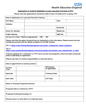 Fillable Online Less Than Full Time (LTFT) Training for London and KSS ...