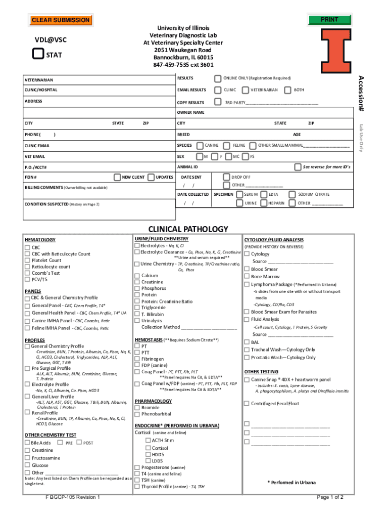 Fillable Online Veterinary Diagnostic Lab - Veterinary Specialty Center Fax Email Print - pdfFiller