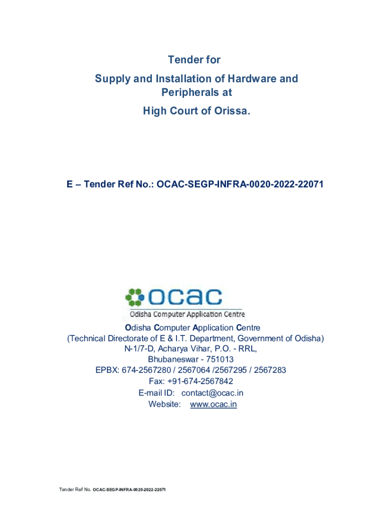 Fillable Online Tender for Supply and Installation of Hardware and ...