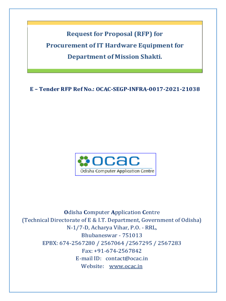 Fillable Online OCAC Tender - Request For Proposal (rfp) For ...