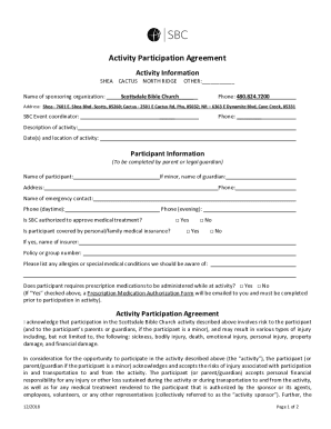 Fillable Online Sample Activity Participation Agreement Fax Email Print ...