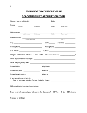 Fillable Online permanent diaconate program - deacon inquiry ...
