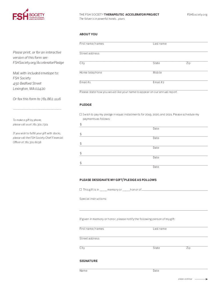 Fillable Online FSH Society Therapeutics Project Pledge Form. FSH ...