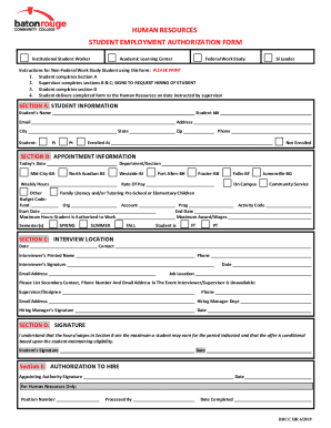 Fillable Online Human Resources - Student Employment Authorization Form Fax Email Print - pdfFiller