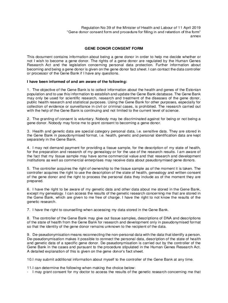 Fillable Online Gene donor consent form Fax Email Print - pdfFiller