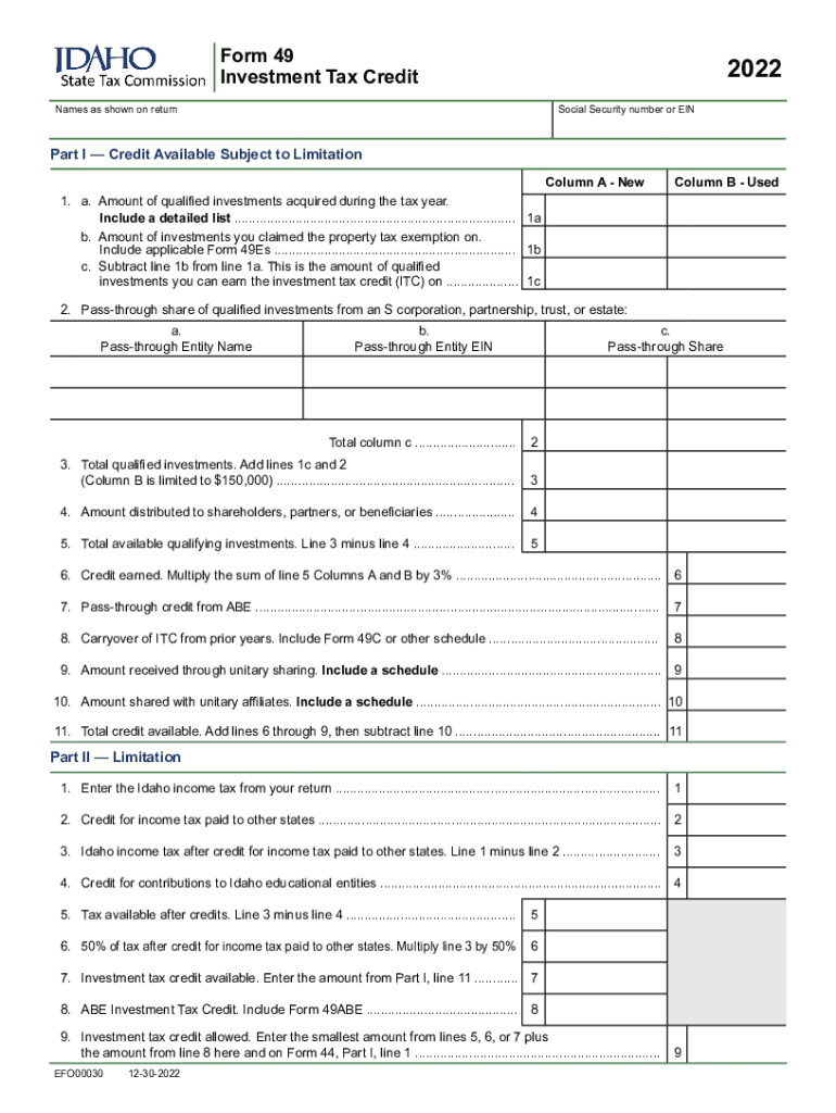 Fillable Online tax idaho Form 49E, Election to Claim the Qualified ...