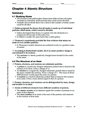 Fillable Online Chapter 4 Atomic Structure - Summary Fax Email Print - pdfFiller