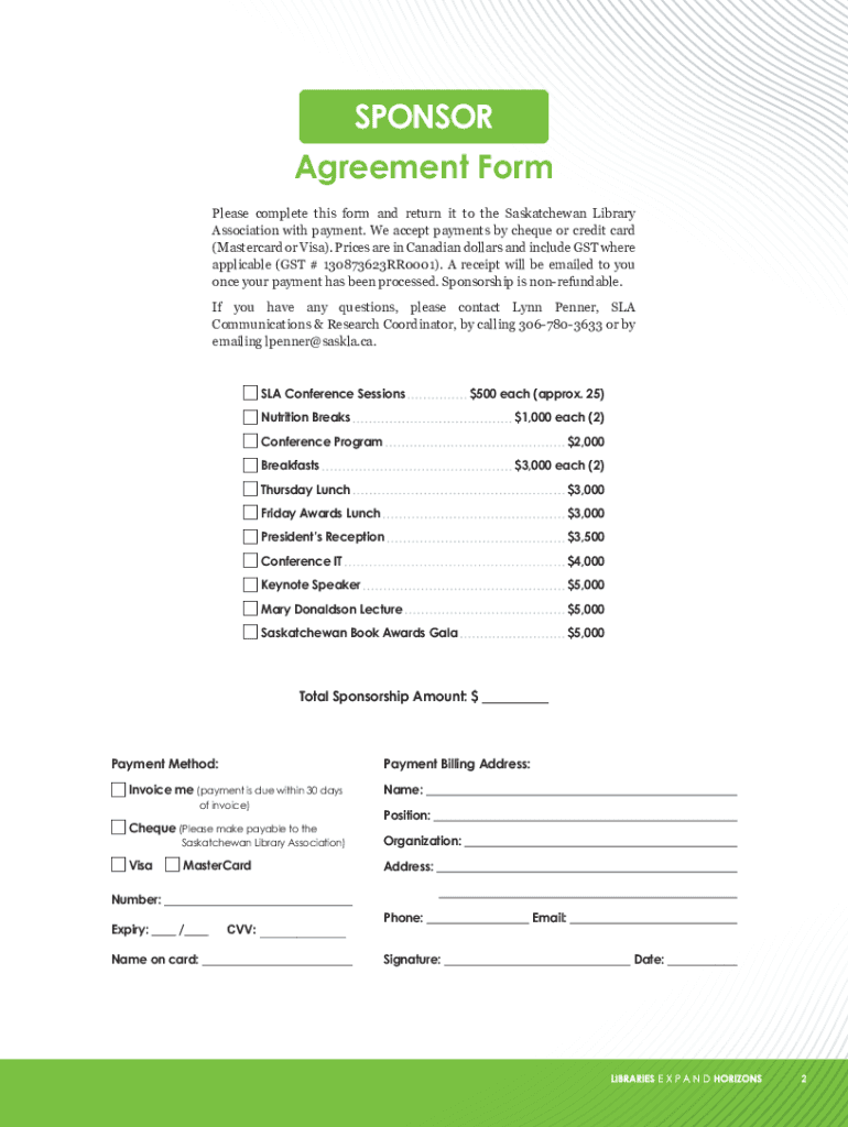 Fillable Online Acknowledgement of Sponsors. Table of Contents ... Fax Email Print - pdfFiller