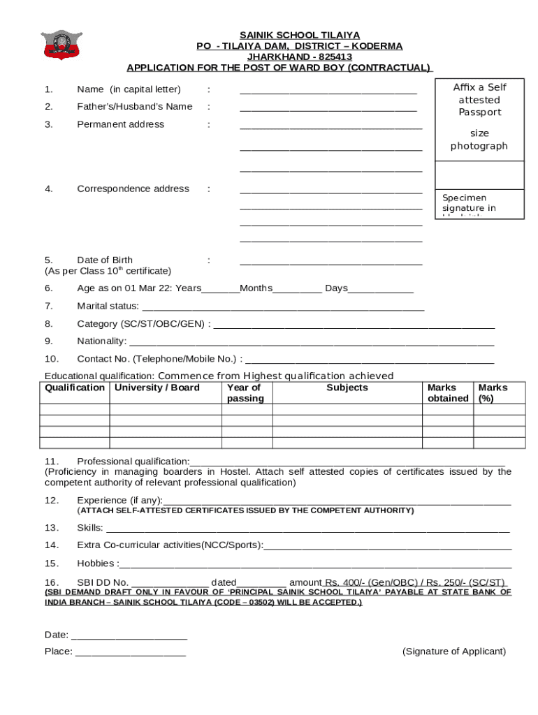 Application-.pdf - Sainik School Tilaiya Doc Template | pdfFiller