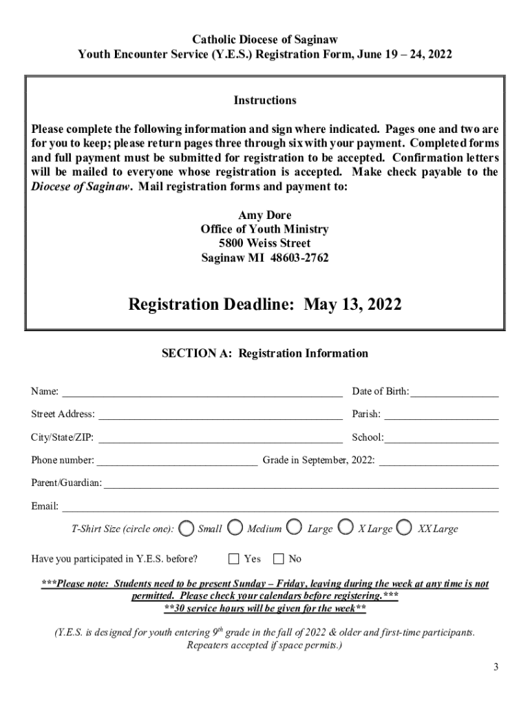 Fillable Online Service camp and immersion experience (Y.E.S.) returns ...