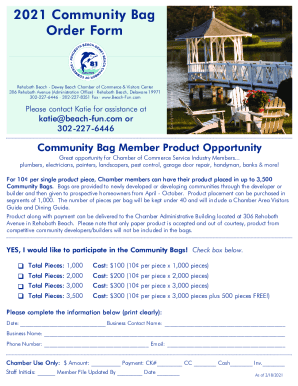 Fillable Online 2021 Community Bag Order Form - Rehoboth Beach Fax ...
