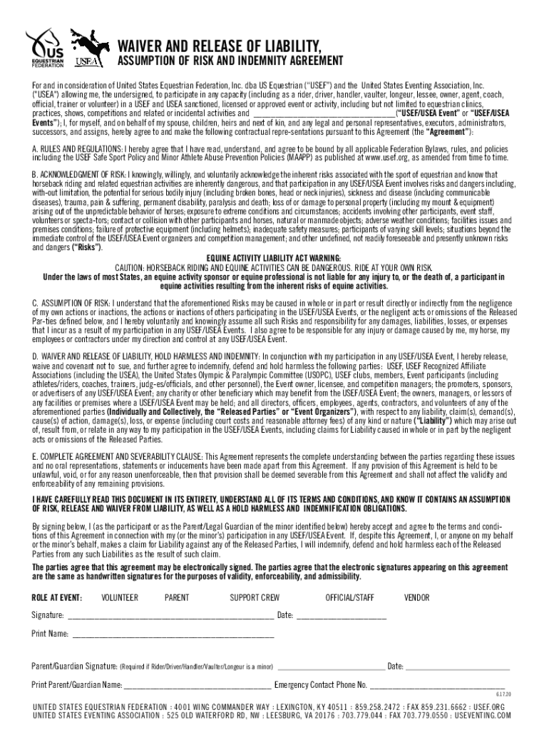 Fillable Online State Specific Waiver and Release of Liability - US ...