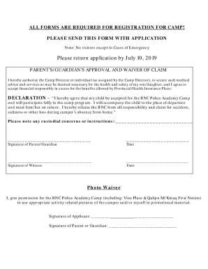 Fillable Online RNC Police Academy CampCamper Application Form Fax ...