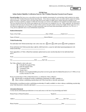 Fillable Online ED 506 Form Indian Student Eligibility Certification ...