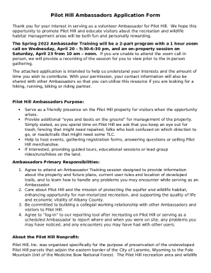 Ambassador Application - Pilot Hill Project Doc Template | pdfFiller