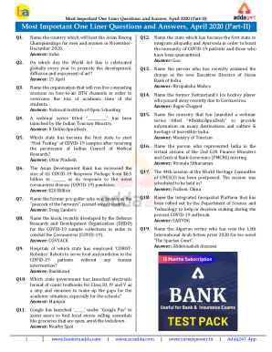 Fillable Online Most Important One Liner Questions of April Part II Fax ...