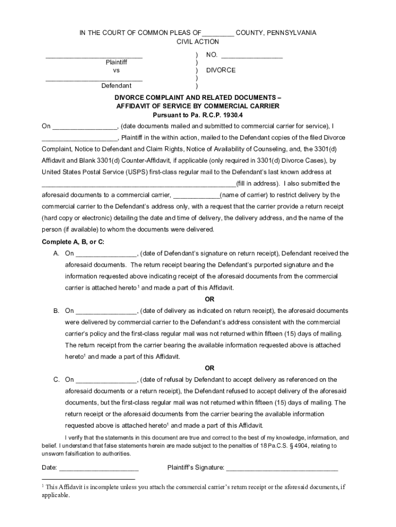 Fillable Online Form-3b.1-Affidavit-of-Service-by-Commercial-Carrier ...