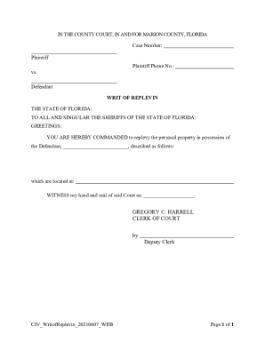 Fillable Online REPLEVIN PACKET *NOTICE* Information or forms provided ...