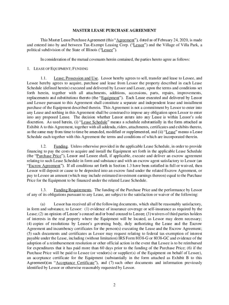 Fillable Online Master Lease Agreement between Banc of America Leasing ...