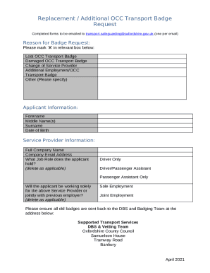 Badge request for Additional or Replacement OCC Transport Badges Doc ...