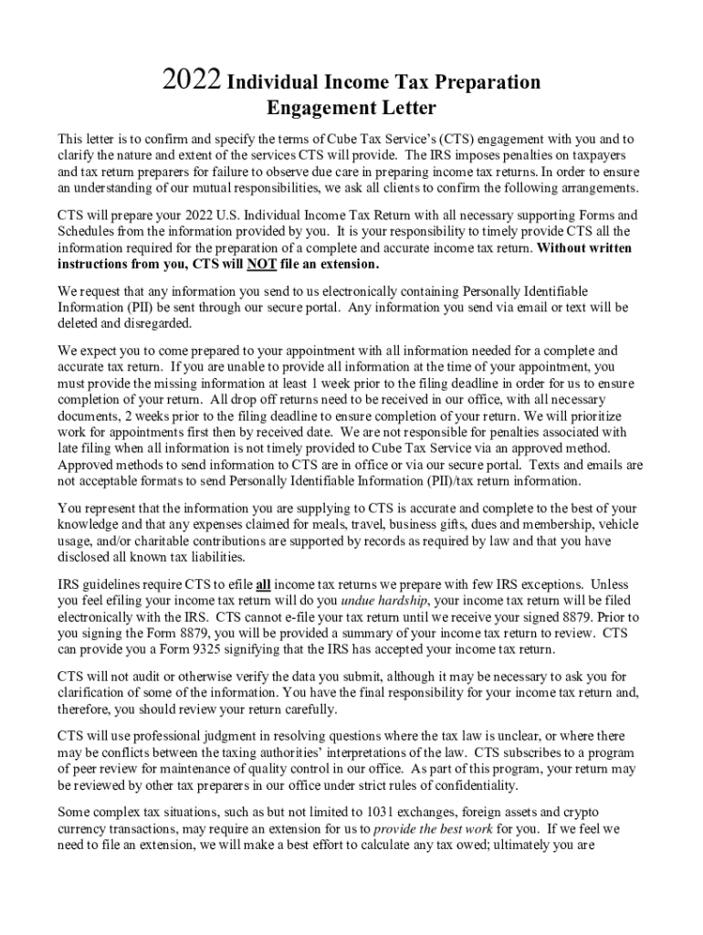 Fillable Online Tax Preparation Engagement Letter - Fill Out and Sign ...