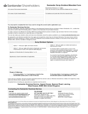 Fillable Online Santander Scrip Dividend Mandate Form - Shareview Fax ...