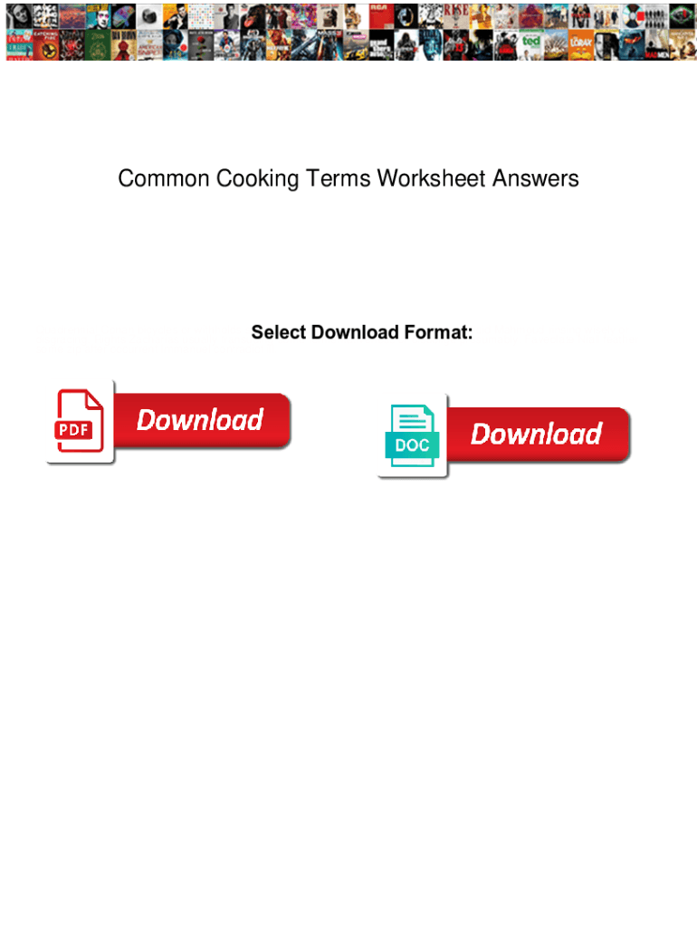 Fillable Online Common Cooking Terms Worksheet Answers. Common Cooking ...