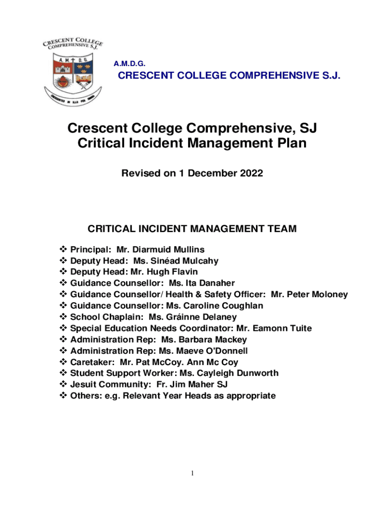 Fillable Online CRITICAL INCIDENT MANAGEMENT TEAM Fax Email Print - pdfFiller