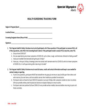 Fillable Online SHA 0022 COVID-19 Screening Testing Tracking Form Fax ...