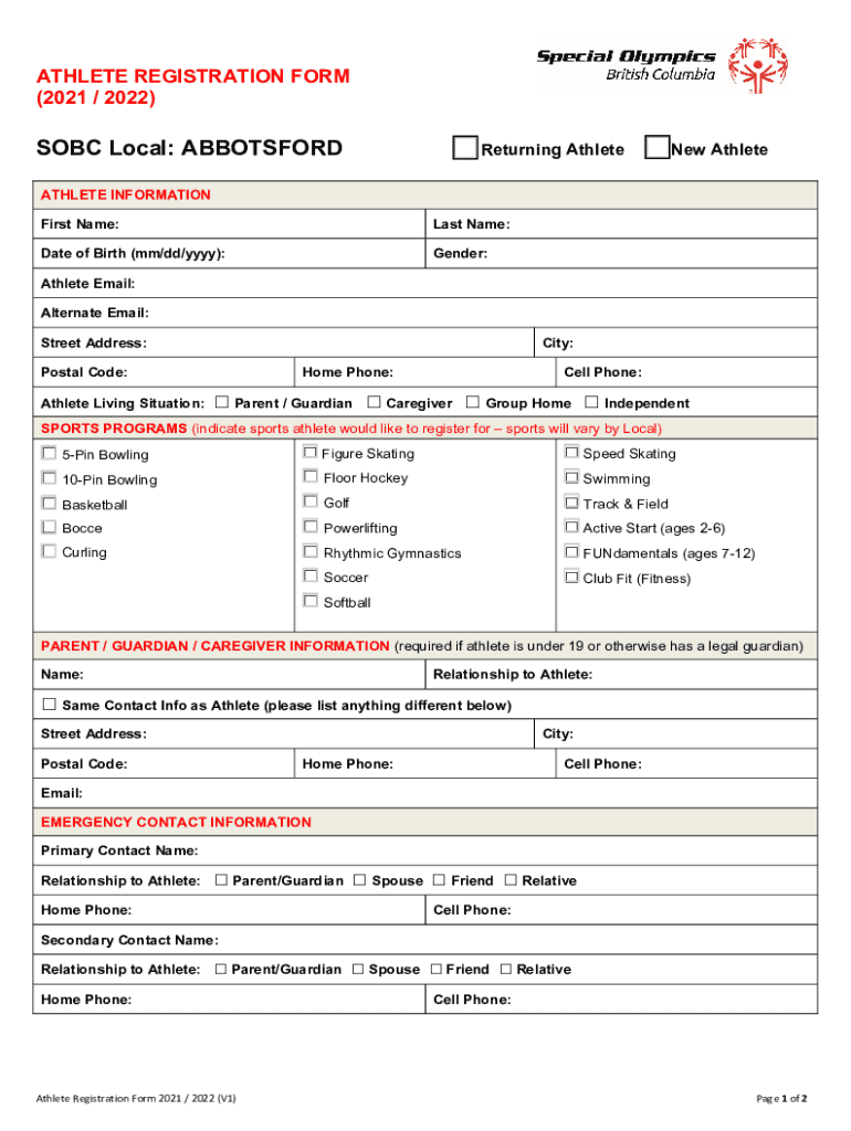 Fillable Online Athlete Registration Form - Squarespace Fax Email Print - pdfFiller
