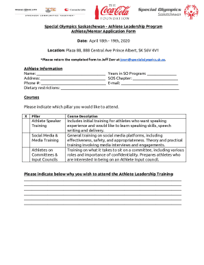 Fillable Online Athlete Leadership Program Athlete/Mentor Application ...