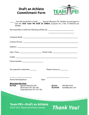 Fillable Online Draft an Athlete Commitment Form - Special Olympics ...