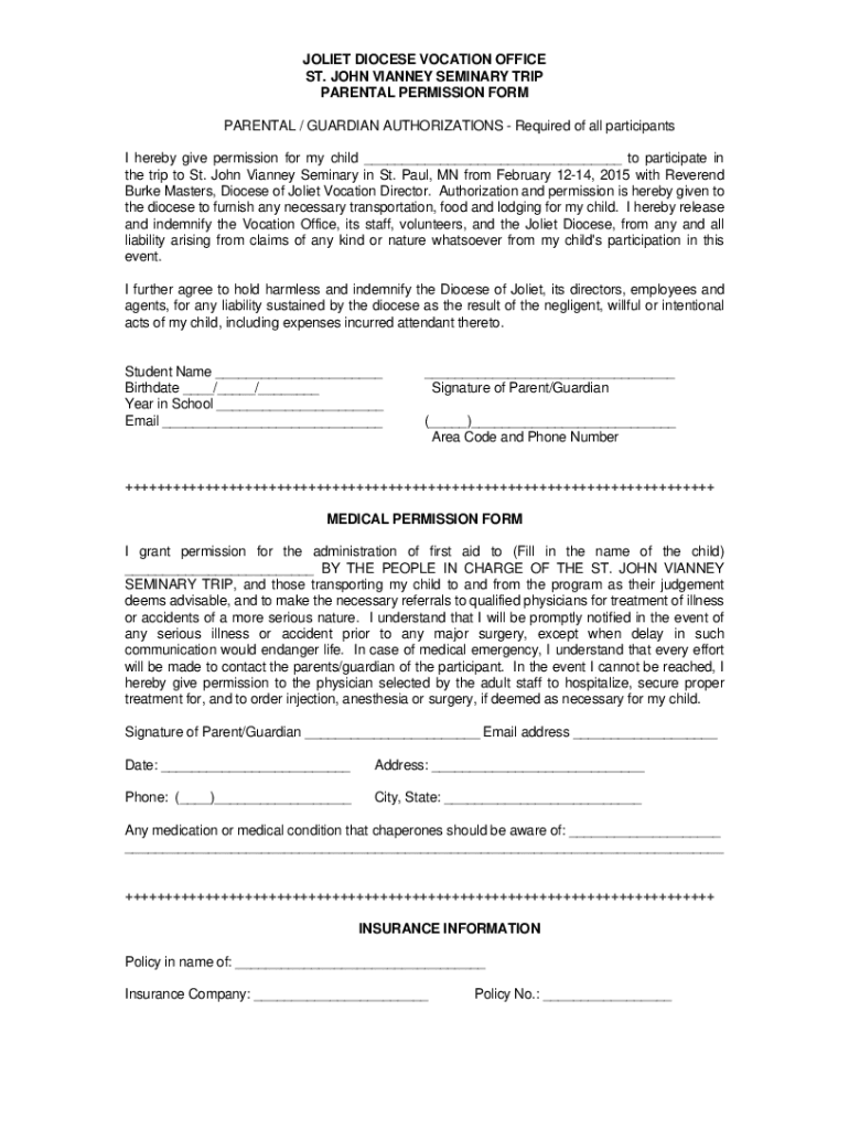 Fillable Online Parent/Guardian Permission Form for Field Trips Fax ...