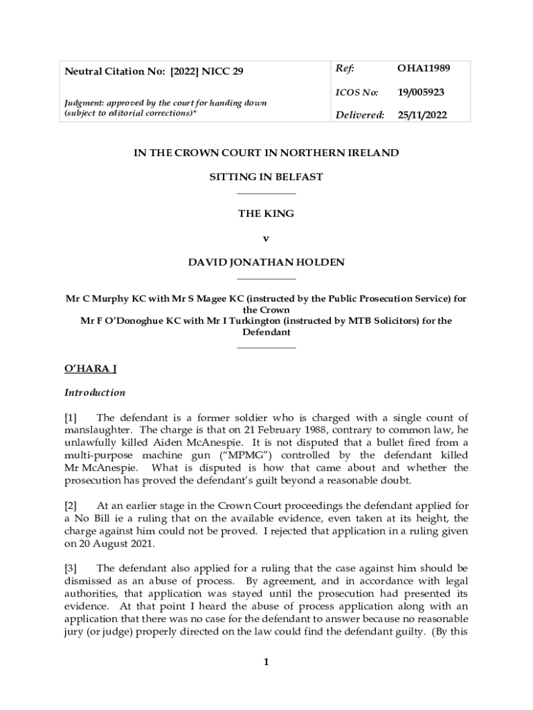 Fillable Online THE KING v DAVID JONATHAN HOLDEN - Judiciary NI Fax ...