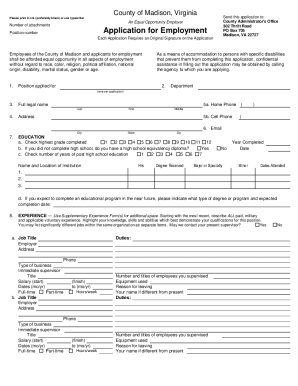 Fillable Online Application for Employment - Madison County Virginia Fax Email Print - pdfFiller
