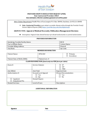Fillable Online Provider Dispute Resolution Forms - Health Plan of San ...