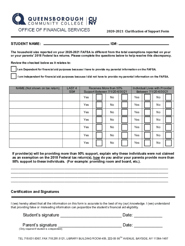 Fillable Online 2020-2021 Clarification Form - Bronx Community College ...