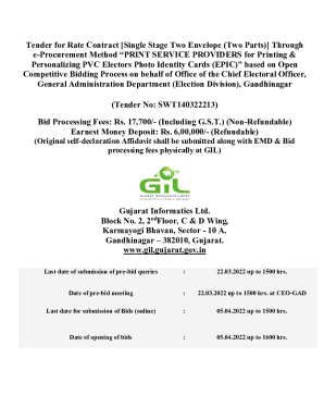 Fillable Online gil gujarat gov Tender for Rate Contract Single Stage ...
