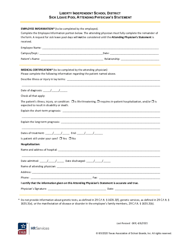 Fillable Online Sample Sick Leave Bank Attending Physician's Statement ...