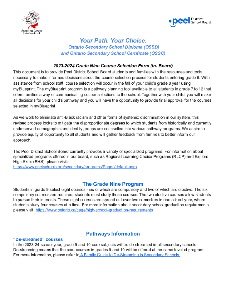 Fillable Online Stephen Lewis - OSSD/OSSC Grade 8 Course Selection Form 2023-2024 Fax Email ...
